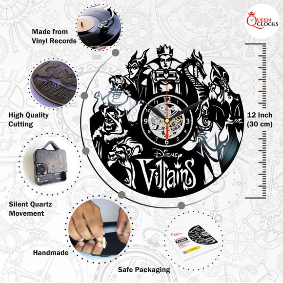 QueenClocks | Wall Decor | Disney Villains Wall Clock Vinyl Decor Kids ...
